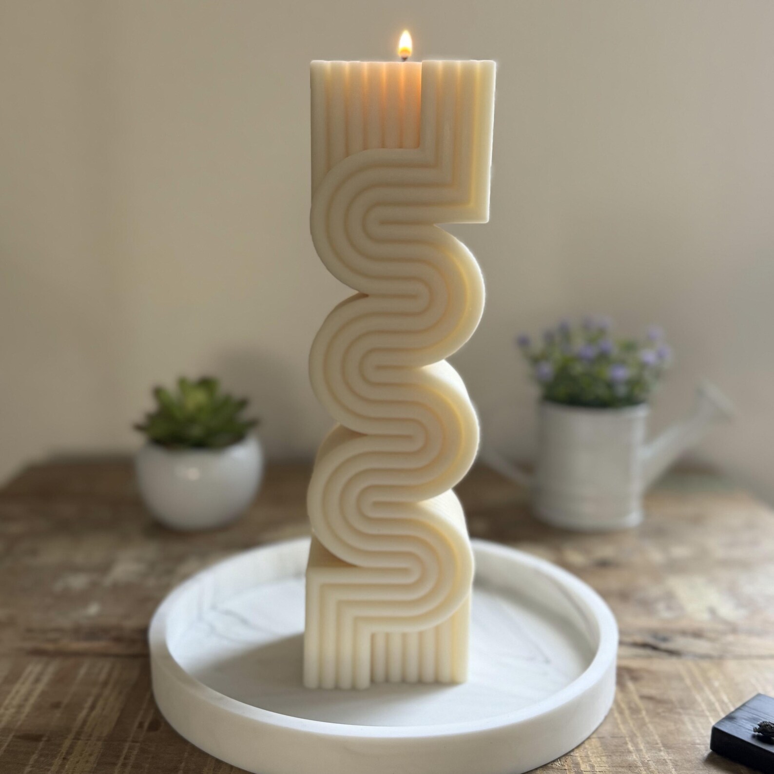Zig-zag Candle, Curve Candle, Wave Shaped Candle, Wave Pillar Candle, Wavy Aesthetic Candle ...