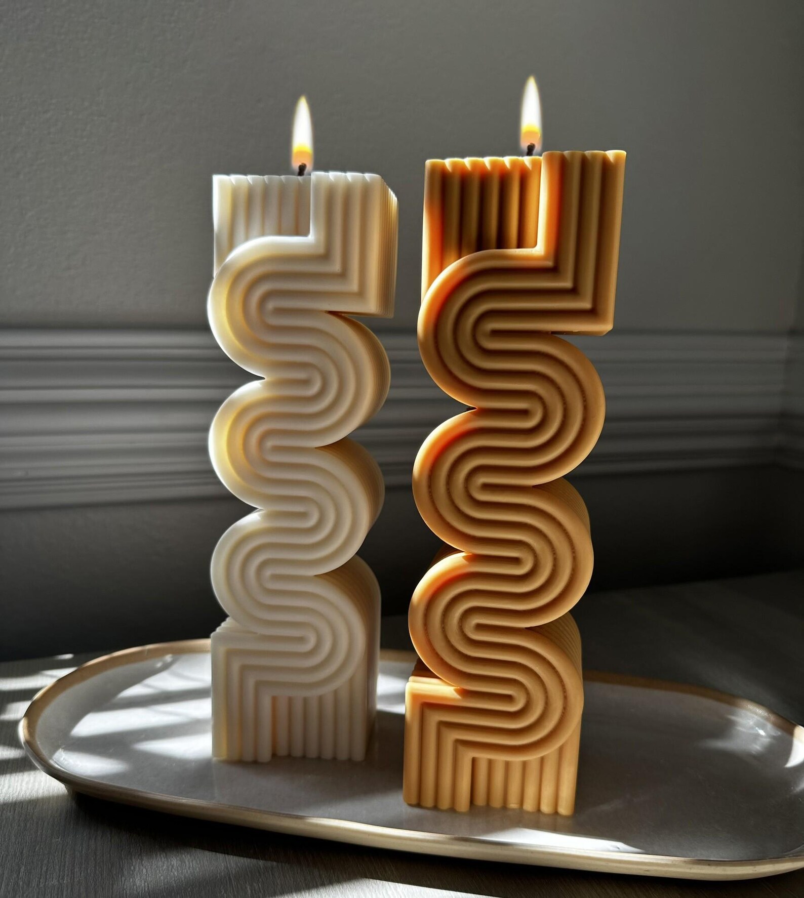 Zig-zag Candle, Curve Candle, Wave Shaped Candle, Wave Pillar Candle, Wavy Aesthetic Candle ...