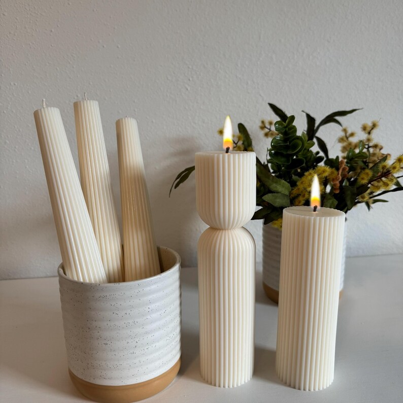 Tall Ribbed Candle, Greko Column Ribbed Candles, Ribbed Pillar Candle ...
