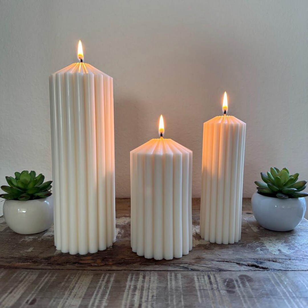 Ribbed Candle, Pillar Candle, Ribbed Peak Pillar Candle, Table Candle ...
