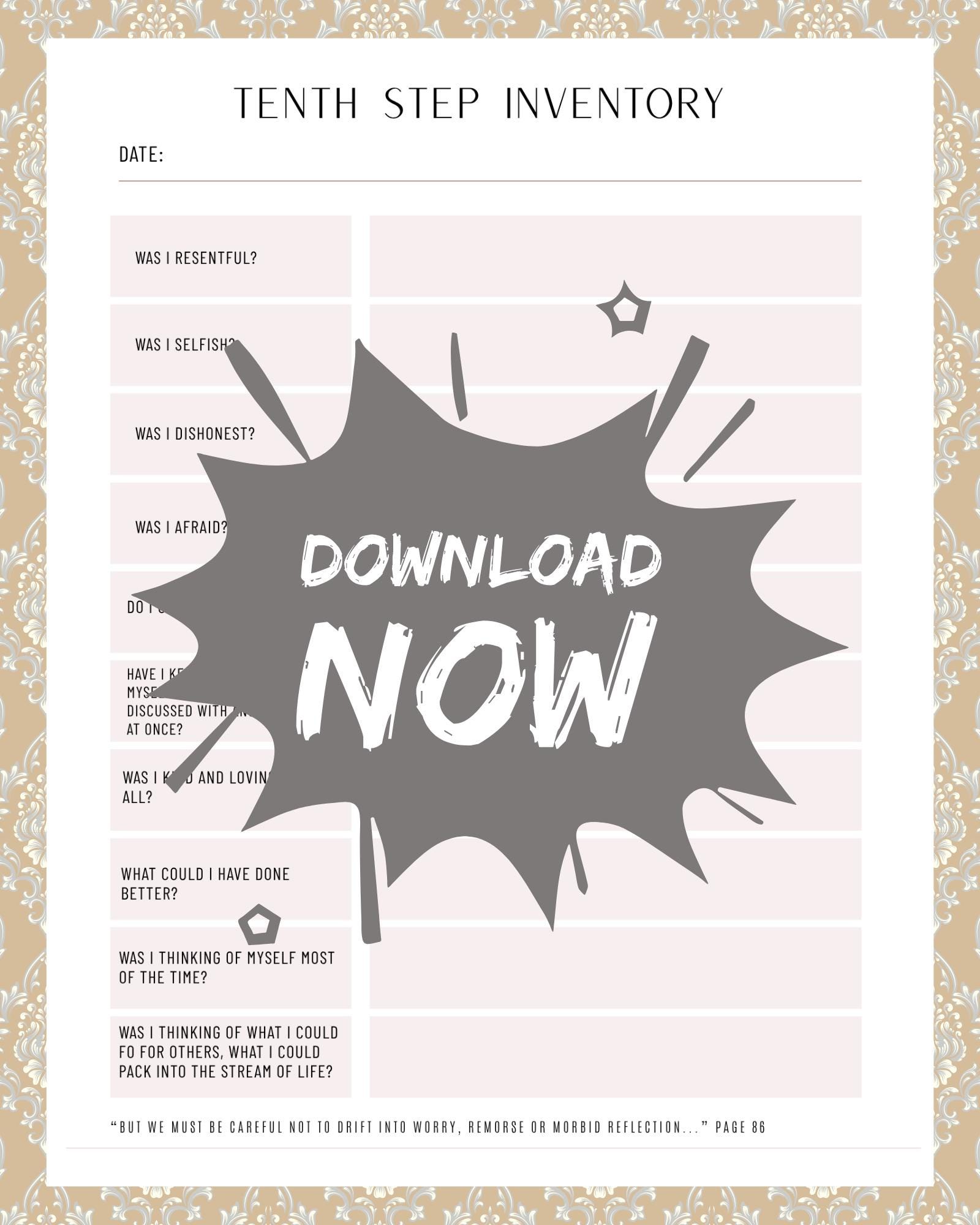 English 10th Step Inventory Worksheet PDF – AA / NA Recovery Daily Log ...