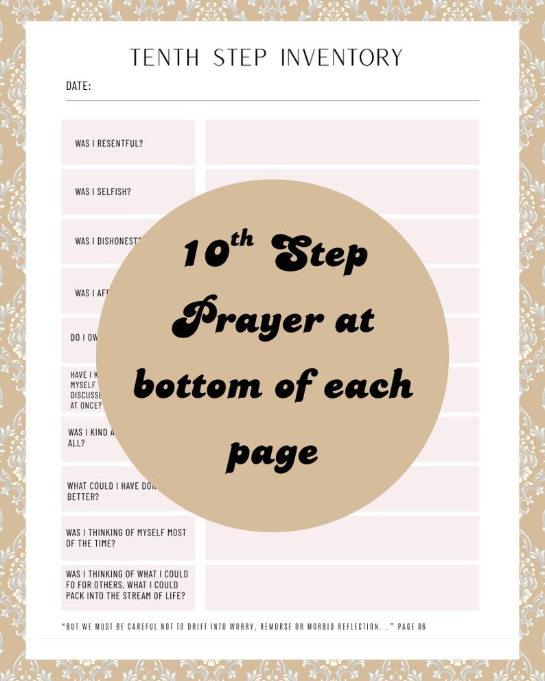 English 10th Step Inventory Worksheet PDF – AA / NA Recovery Daily Log ...