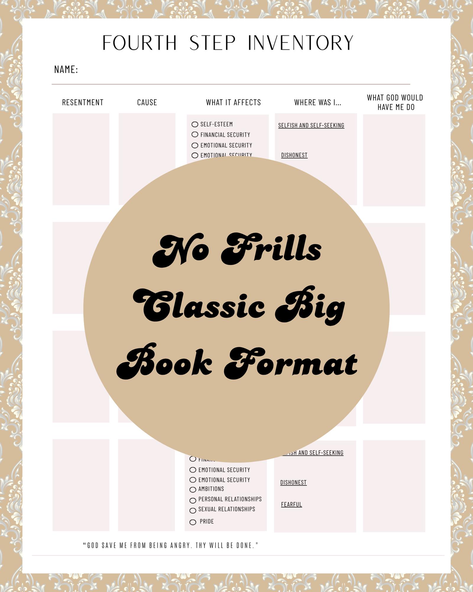 Fourth Step Inventory Worksheet (landscape) | AA Step 4 Printable PDF ...