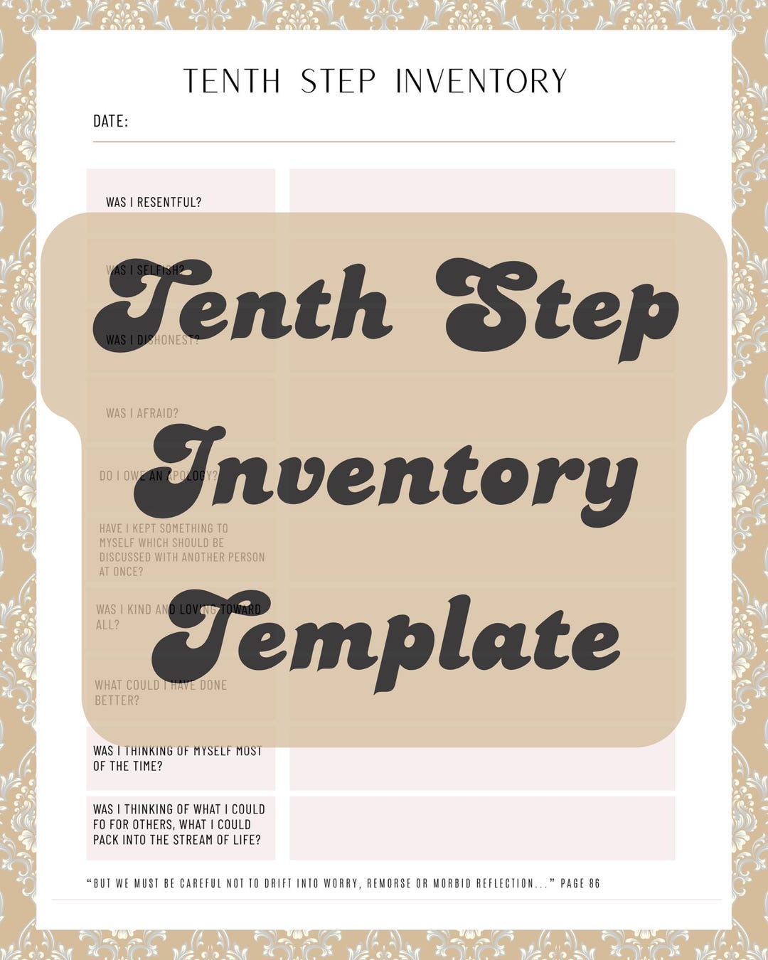 English 10th Step Inventory Worksheet PDF – AA / NA Recovery Daily Log ...