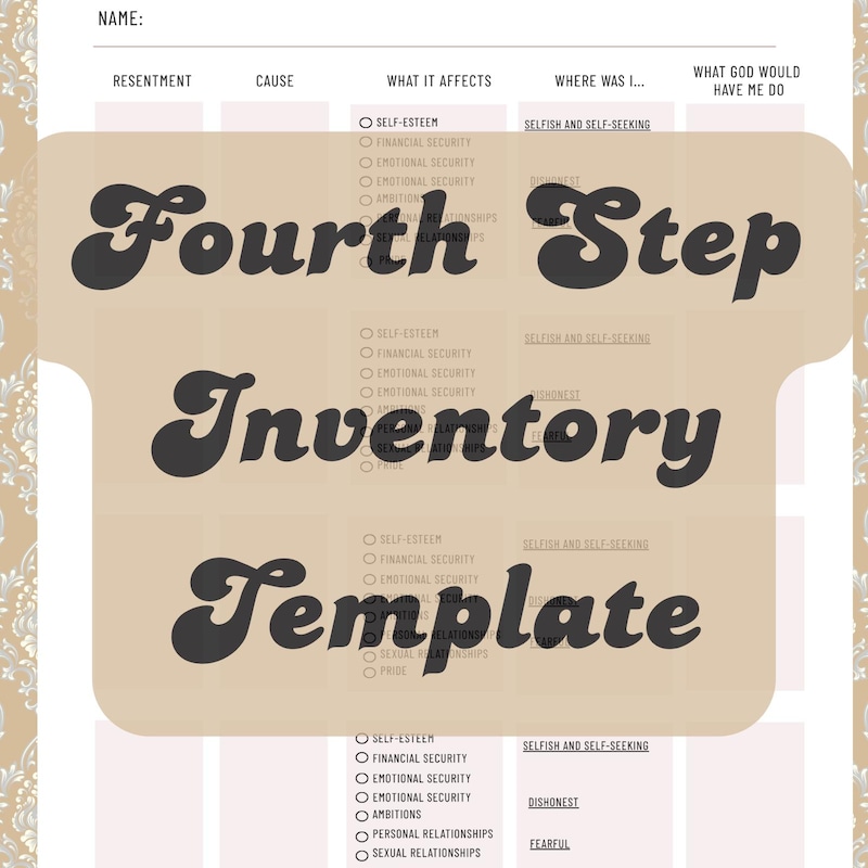 Step 4 Resentment Inventory - Etsy