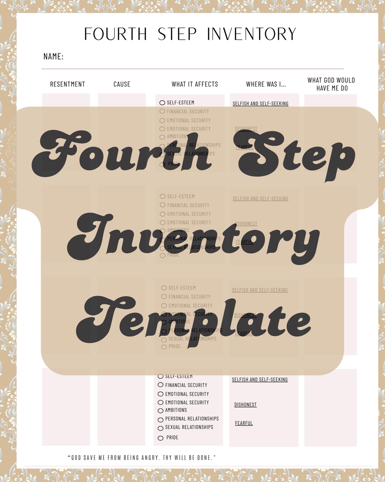 Fourth Step Inventory Worksheet (landscape) | AA Step 4 Printable PDF ...