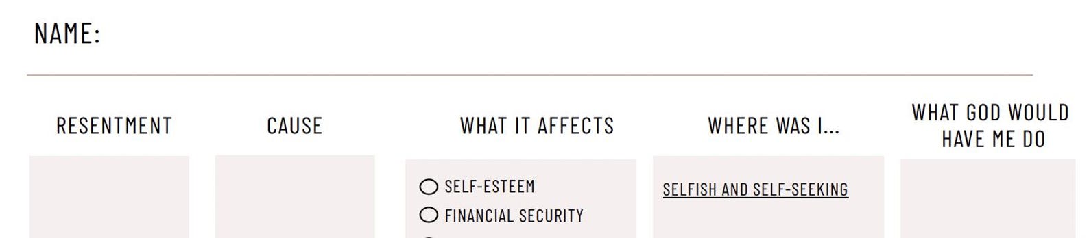 Fourth Step Inventory Worksheet (landscape) | AA Step 4 Printable PDF ...