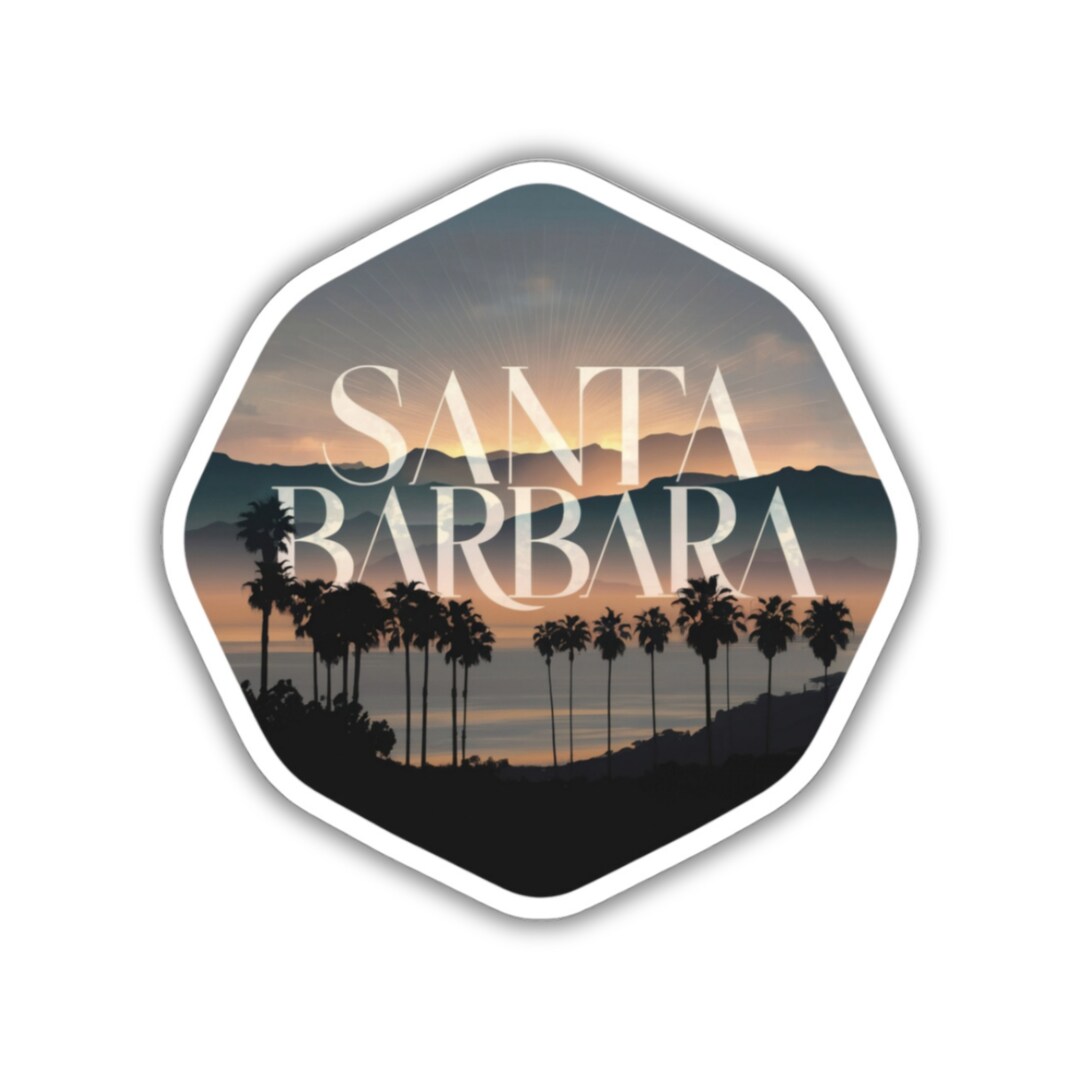 Sticker, Santa Barbara, California, Sunset and Palm Trees Scenic Decal ...