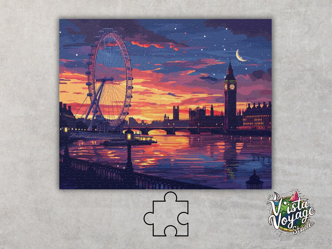 Pixel Art London Skyline Puzzle Big Ben & the Eye at Dusk, 120/252/500 ...