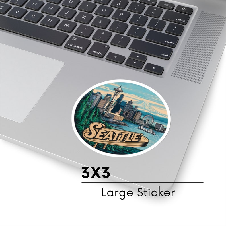 Sticker, Seattle Skyline and Mount Rainier, Iconic Cityscape and Nature ...
