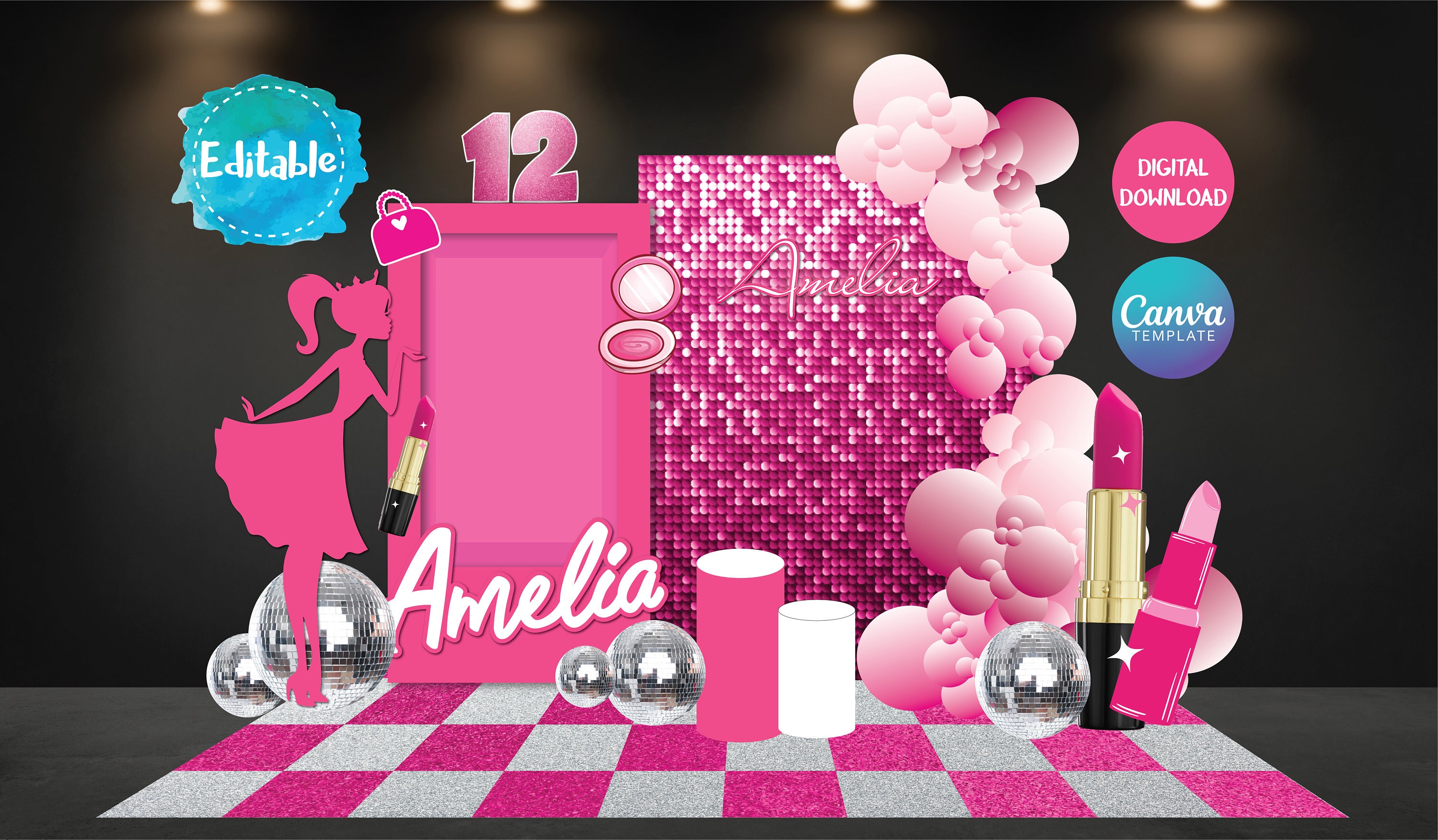 EDITABLE Barbie Birthday Backdrop, Canva Digital Mockup, Barbie ...