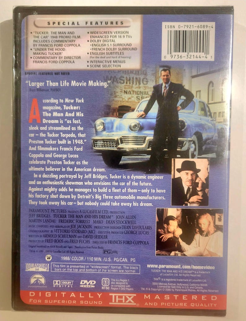 Tucker the Man and His Dream DVD NEW & SEALED Vintage 1988 Jeff Bridges ...
