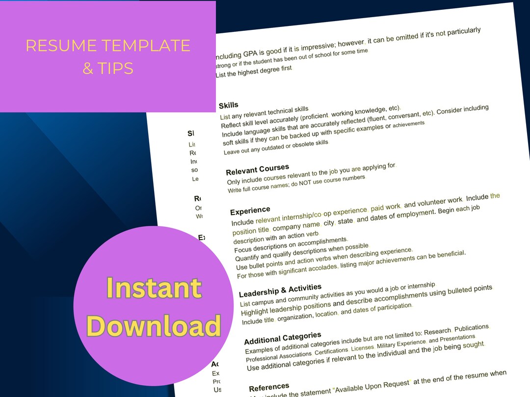 Resume Template Digital Download Package, Official Resume Tips and Aid ...