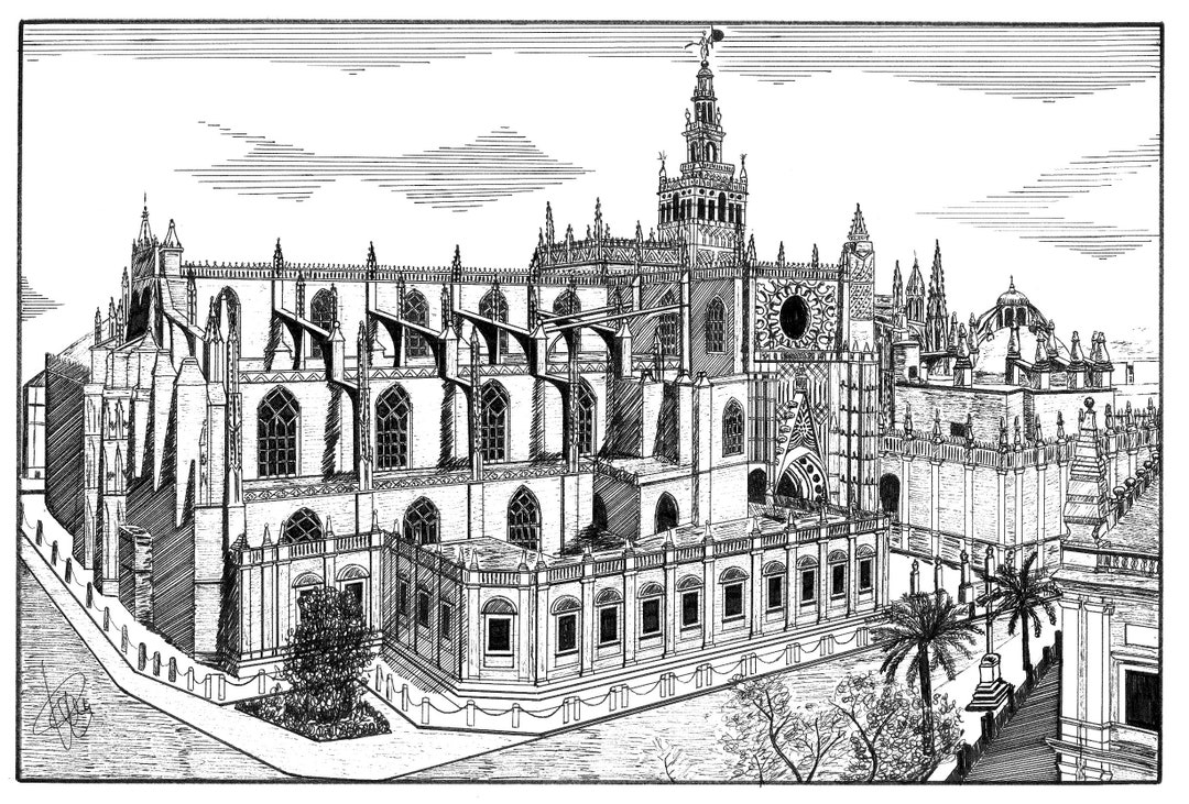 Painting, Drawing, Cathedral, Seville, - Etsy