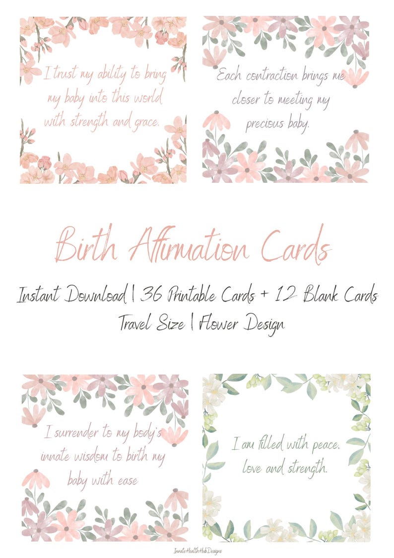Positive Birth Affirmation Cards - Instant Download and Print - Floral ...