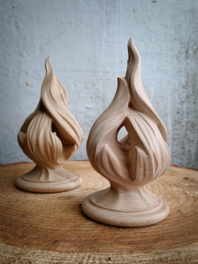 Fire Flame Wooden Finial, Oak Stair Newel Post - Etsy