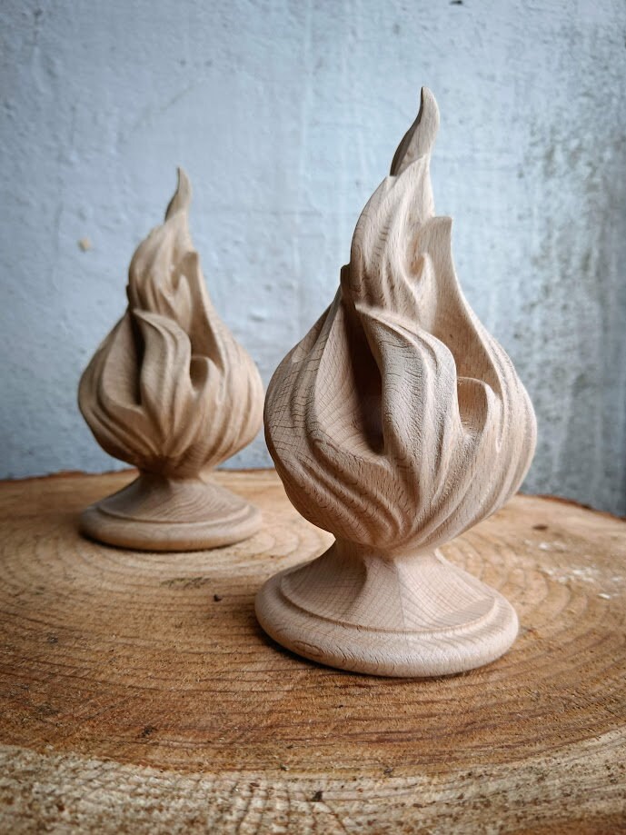 Fire Flame Wooden Finial, Oak Stair Newel Post - Etsy