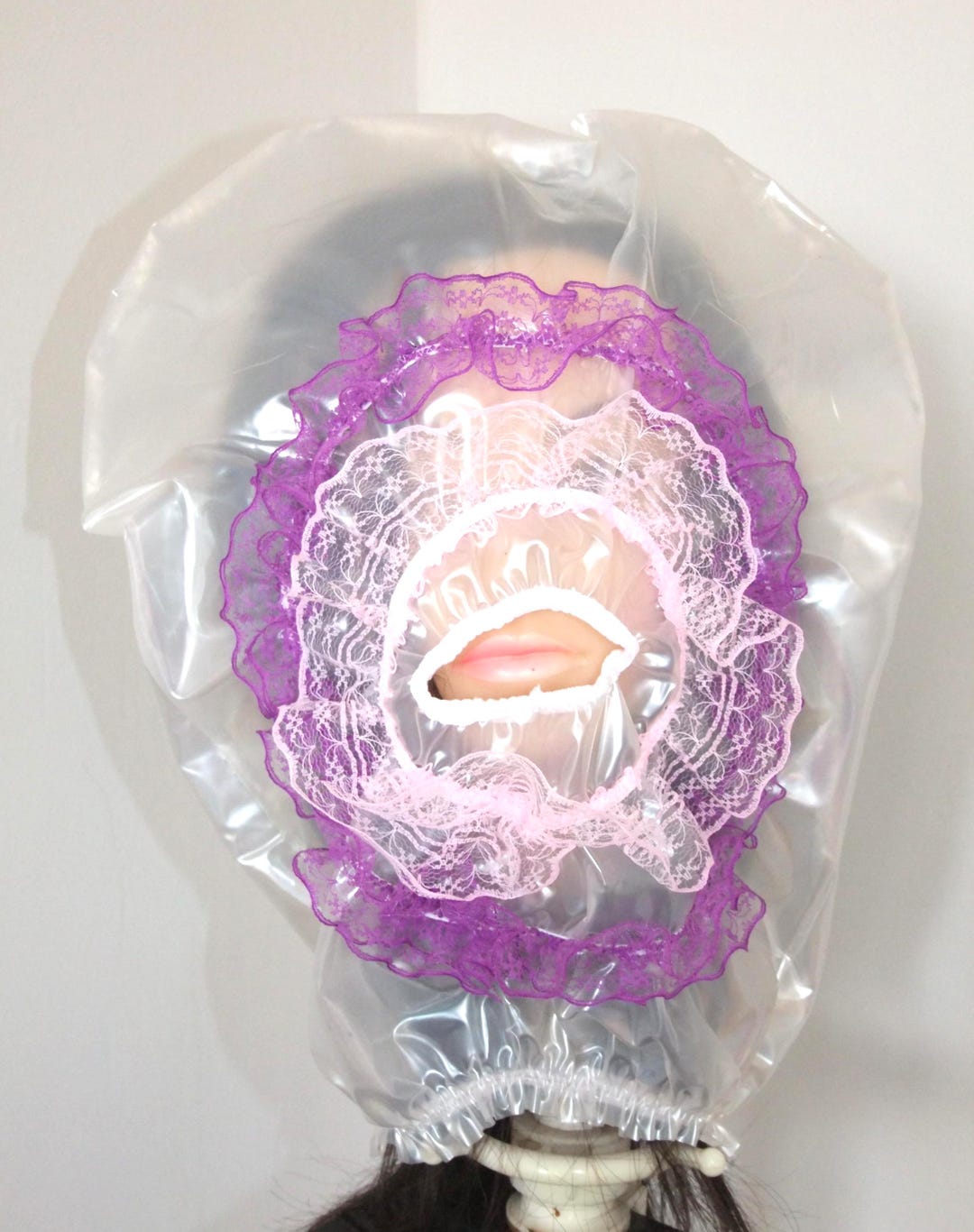 Frilly Shiny PVC Mask: Lace Trim, Handmade Roleplay Hood - Etsy
