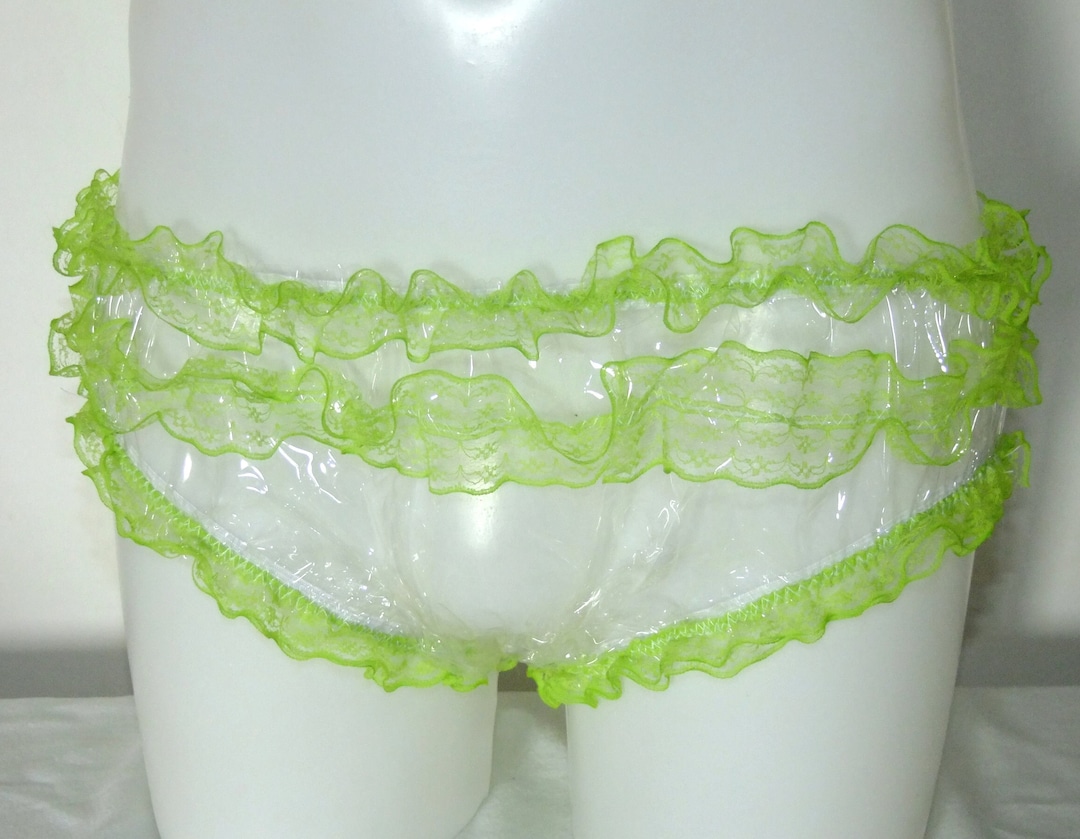 See Through Plastic Underwear Frilly Sissy PVC Panties Clear Briefs ...