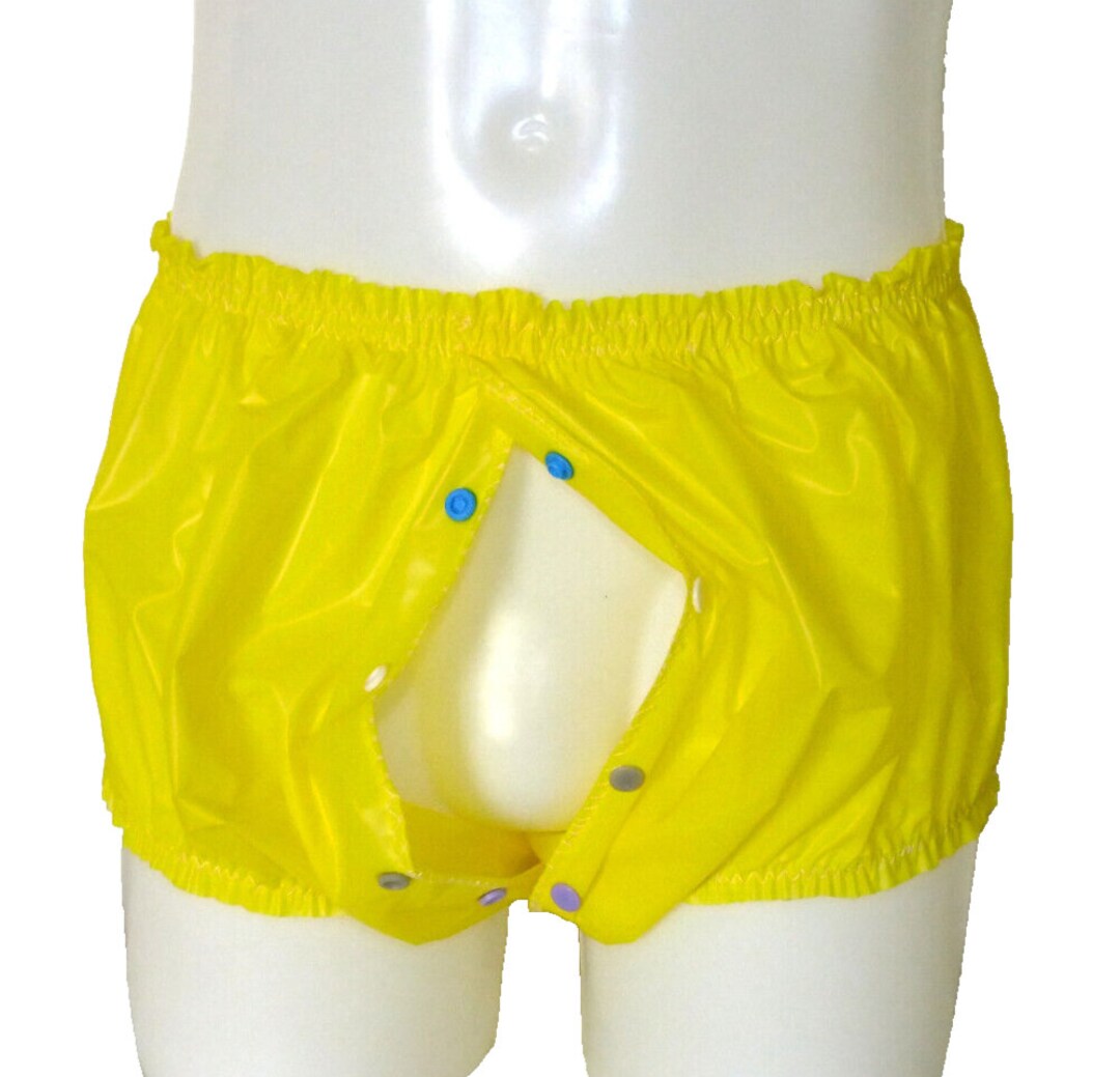 ABDL PVC Briefs Open Crotch Popper Pants Sissy Plastic Underwear Easy Access Panties Panty ...