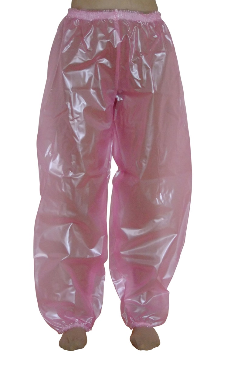 Shiny PVC Trousers: Unisex Elastic Waist Joggers - Black, Pink, Clear ...