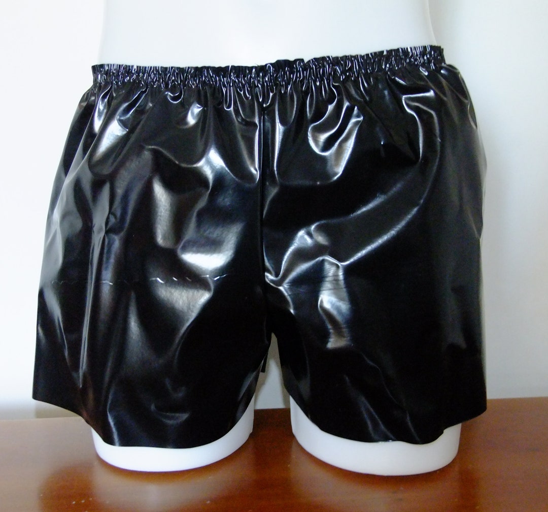 PVC Boxers Shiny Black Mens Womens Shorts Briefs Vinyl Pants Plastic ...