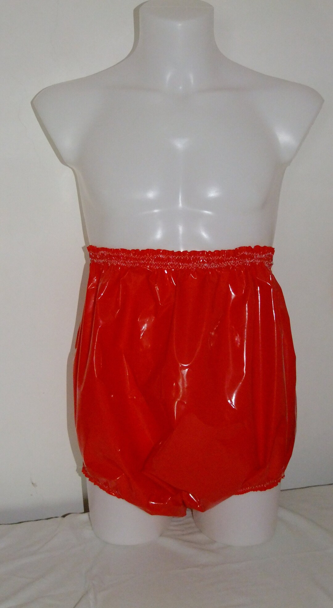 Shiny PVC Underwear Baggy Red Plastic Pants Diaper Cover High Sides ...