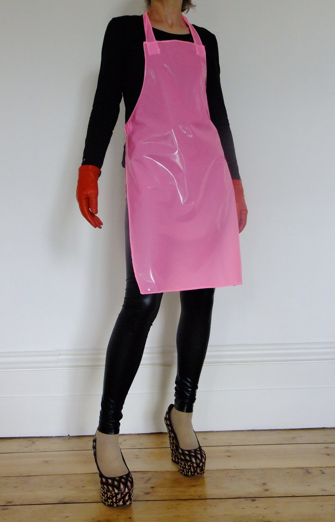 Shiny PVC Apron, Shiny Hot Pink Plastic, Unisex Style, One Size ...