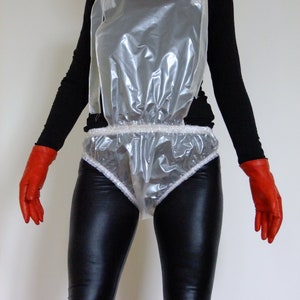 PVC Romper Pants: Shiny White Plastic Bibbed Knickers, Roleplay ...