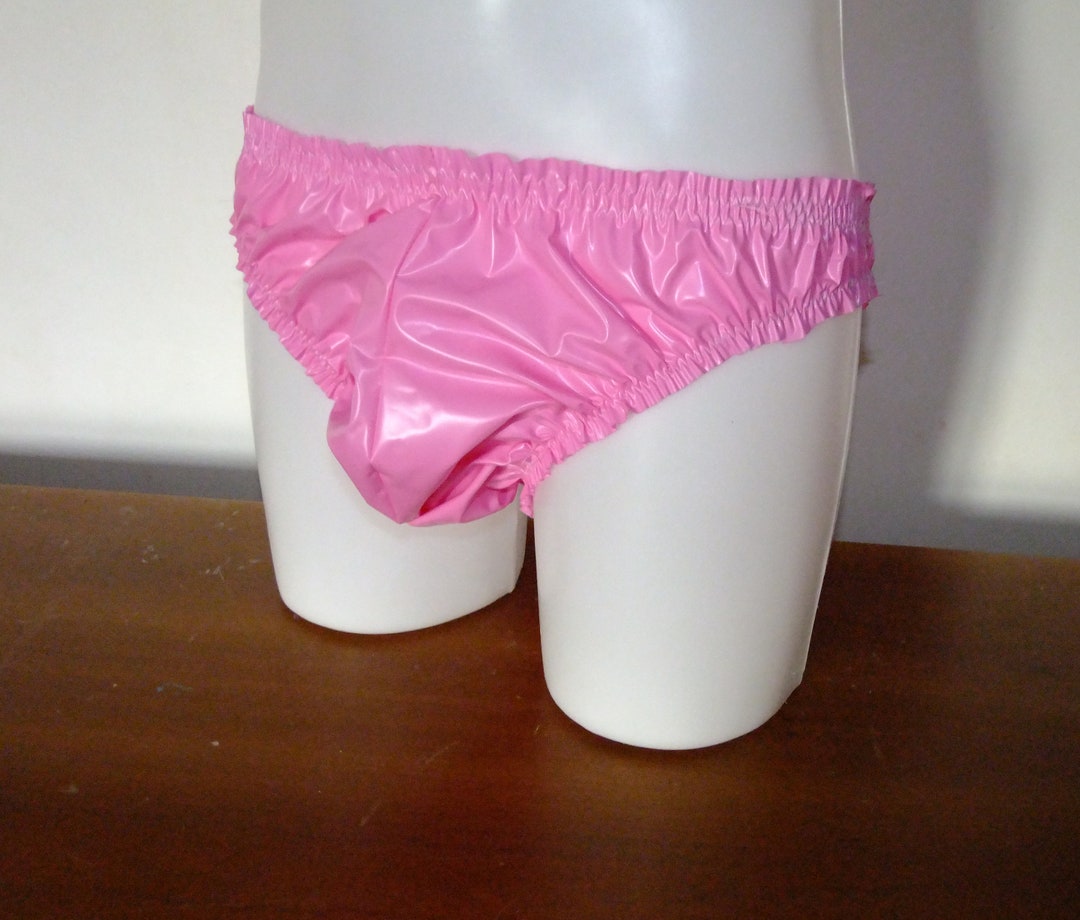 Men's PVC Pouch Panties, Satin Shine Bubblegum Pink Plastic, Mens ...
