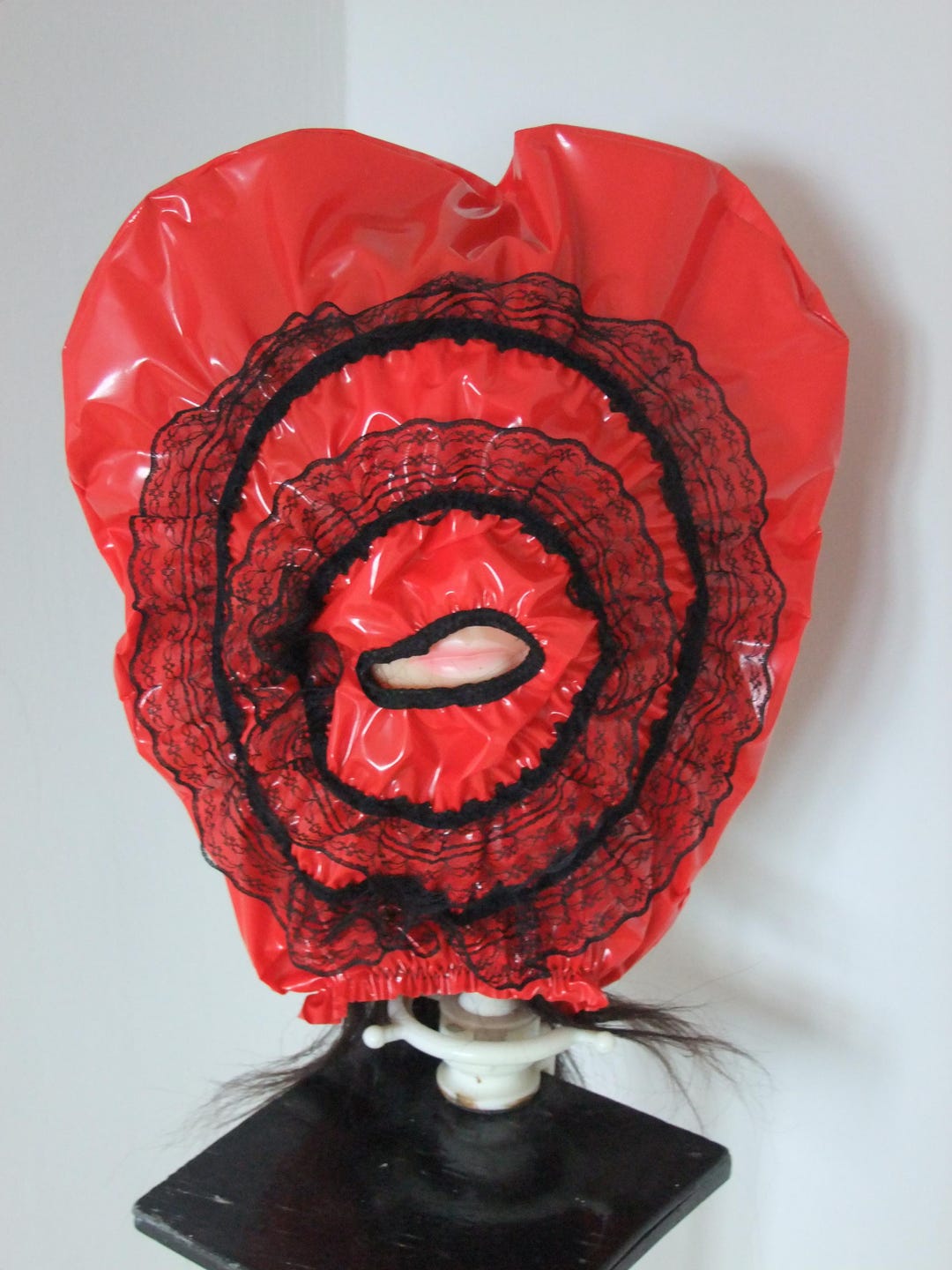 PVC Sissy Mask Subspace Plastic Roleplay Frilly Femme Hood Bag Baggy ...