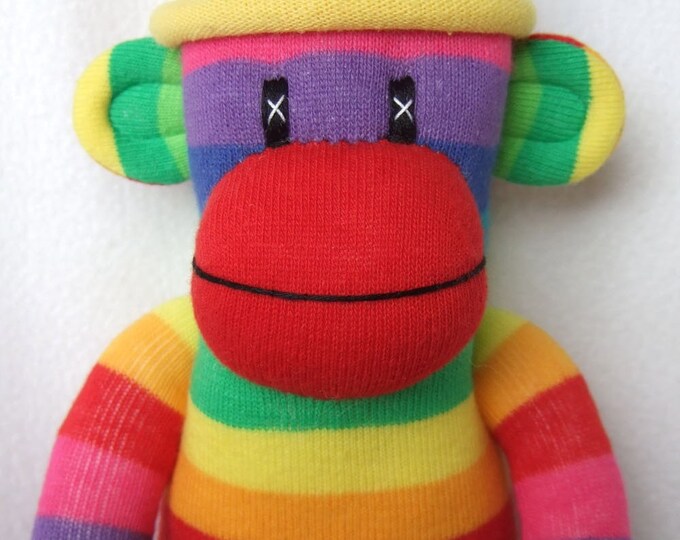 Happy Rainbow Sock Monkey made to Order - Etsy