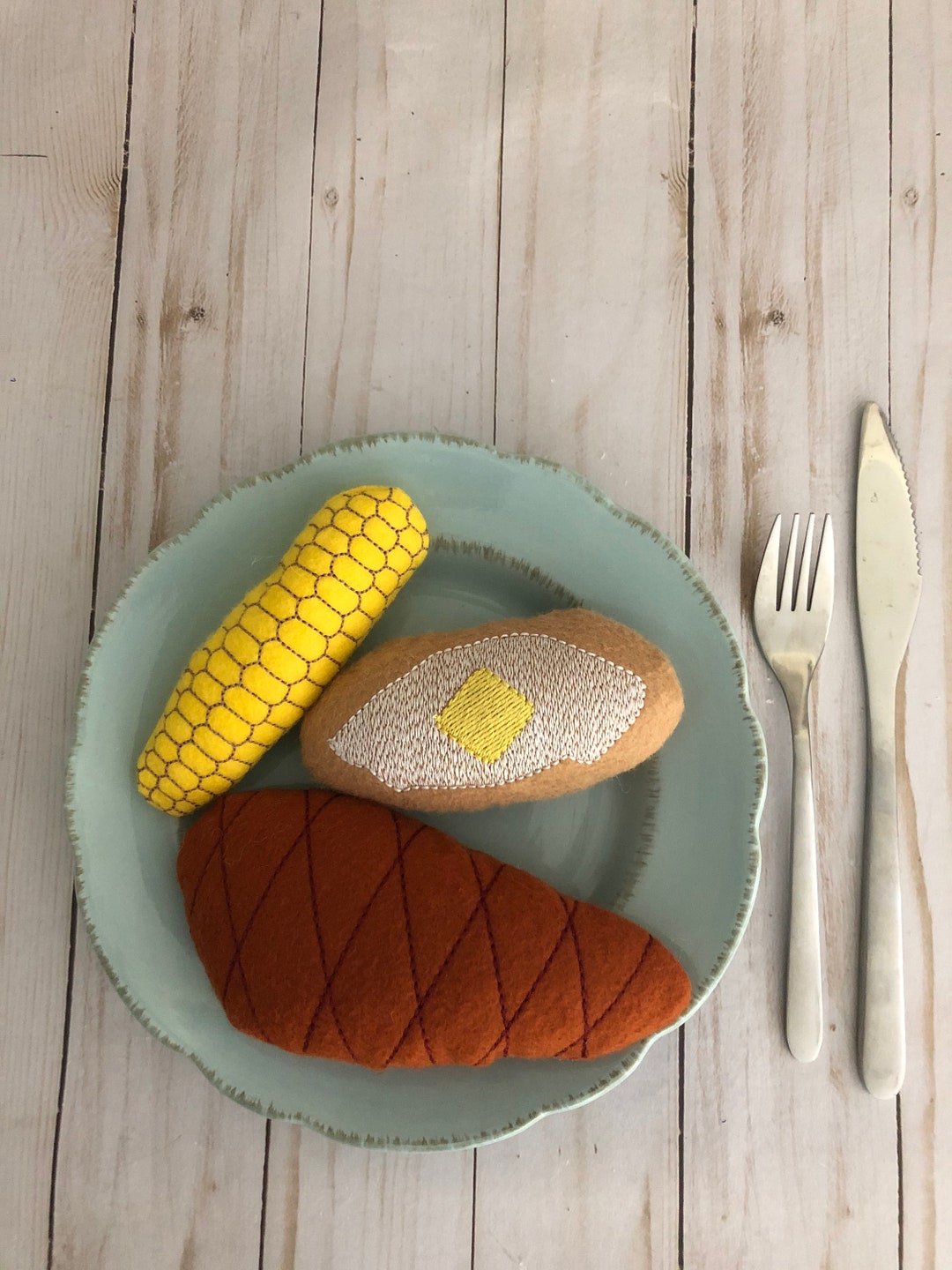 Steak Dinner Felt, Felt Corn on Cob, Felt Baked Potato, Pretend Food ...