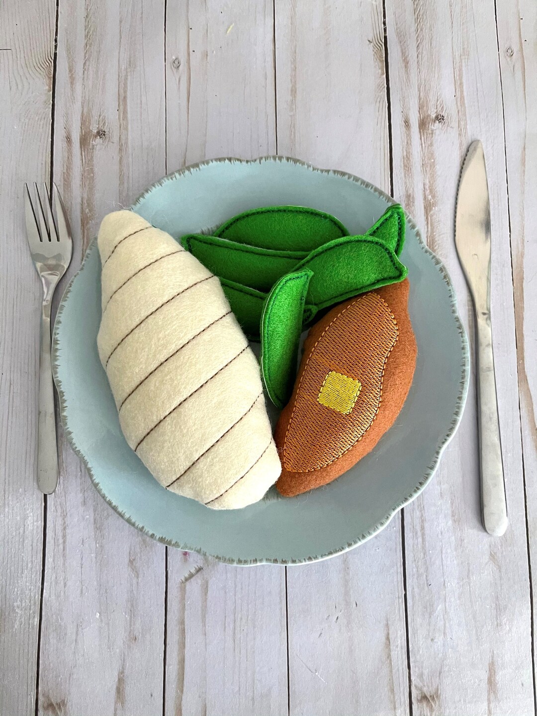 Chicken Dinner Felt, Felt Snap Peas, Felt Sweet Potato, Pretend Food ...