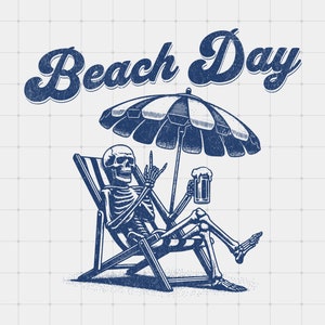 Skeleton Beach Day PNG, Funny Retro Meme Graphic Printable, POD Design ...