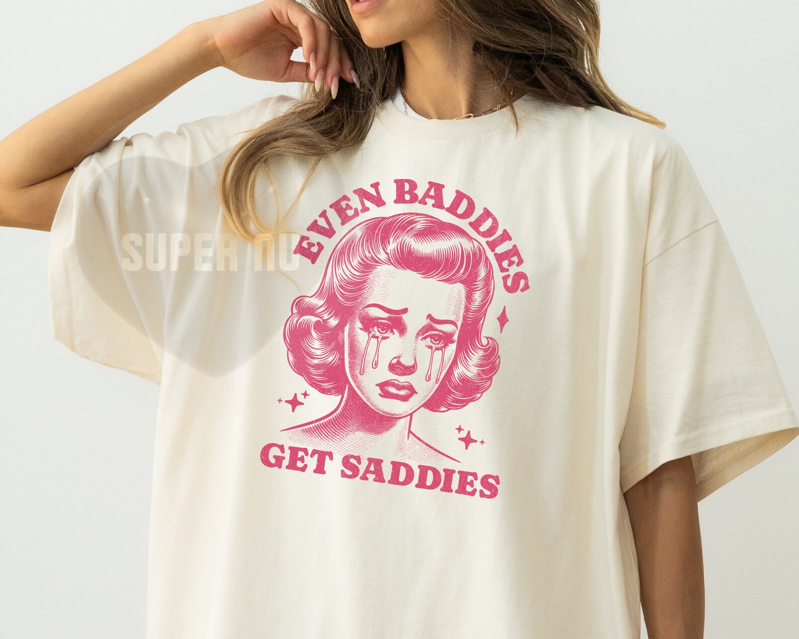 Even Baddies Get Saddies PNG, Funny Retro Sad Girl Housewife Graphic ...