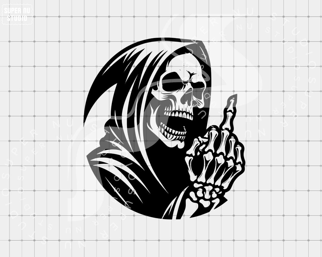 Grim Reaper Skeleton SVG, Grim Reaper Middle Finger Skull Vector ...