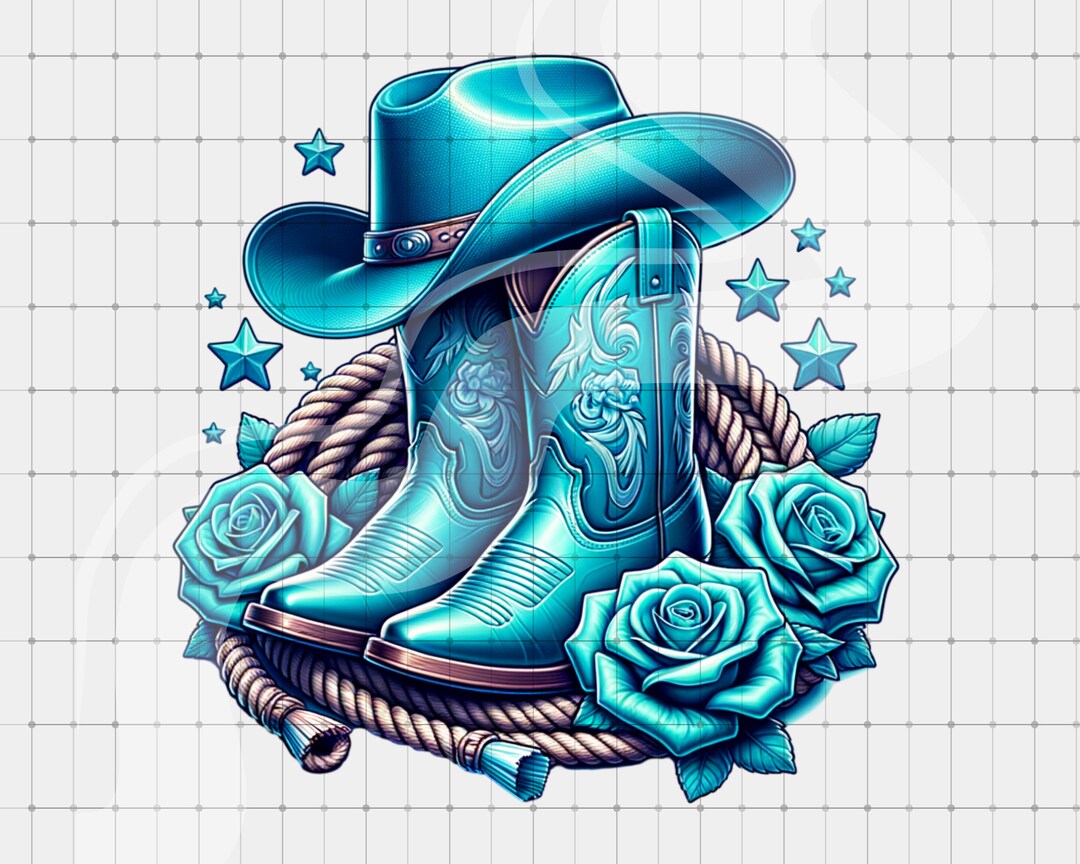 Turquoise Cowboy Boots and Roses PNG, Western Graphic Printable, POD ...