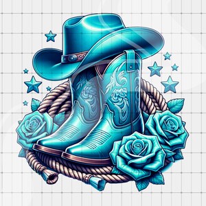 Turquoise Cowboy Boots and Roses PNG, Western Graphic Printable, POD ...