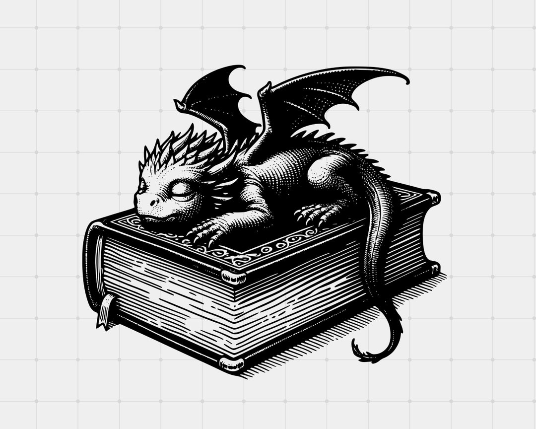 Cottagecore Book Dragon PNG, Fantasy Baby Dragon Printable, Bookworm ...