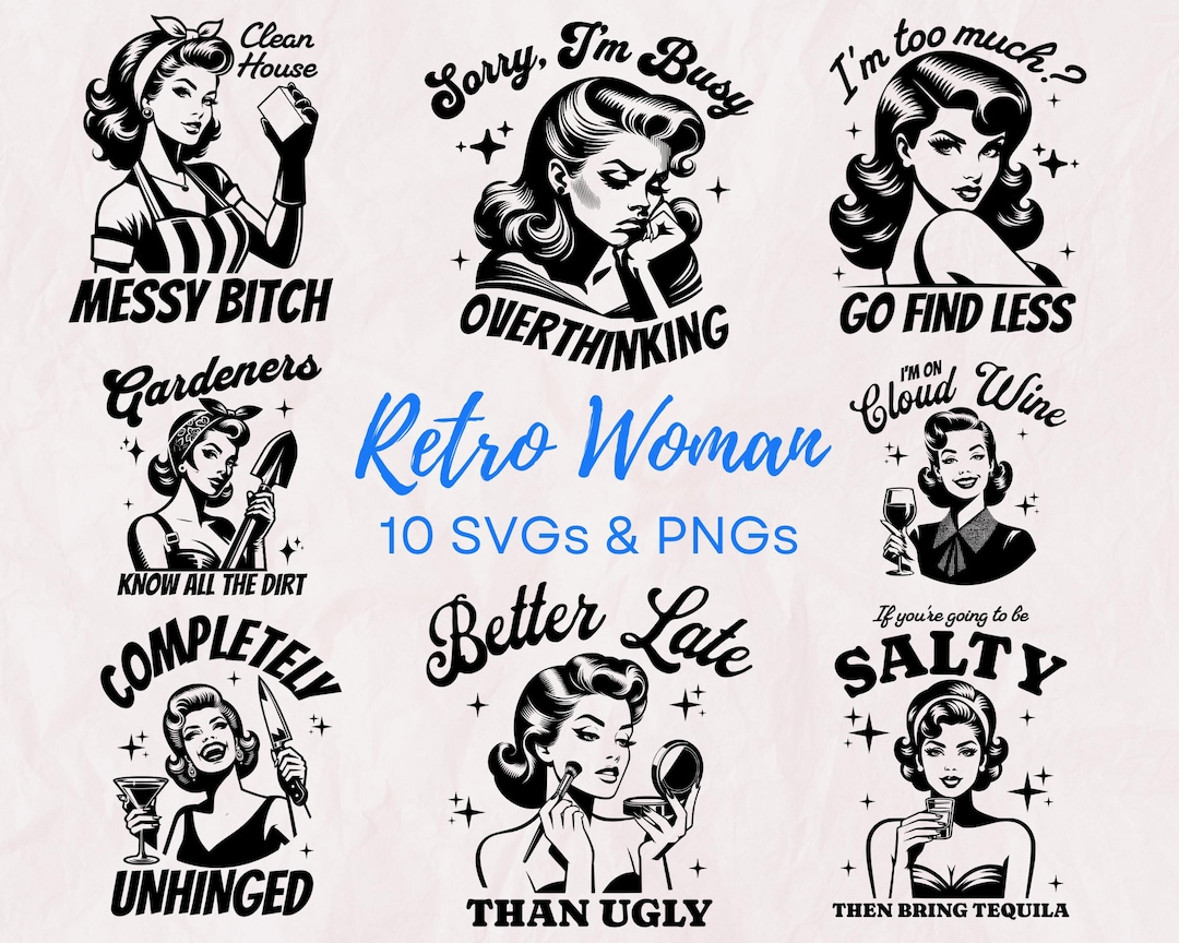Retro Woman SVG PNG Bundle, Vintage Woman Svg, Funny Retro Housewife ...