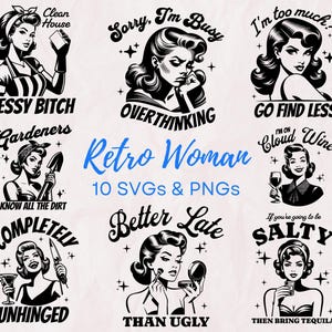 Retro Woman SVG PNG Bundle, Vintage Woman Svg, Funny Retro Housewife ...