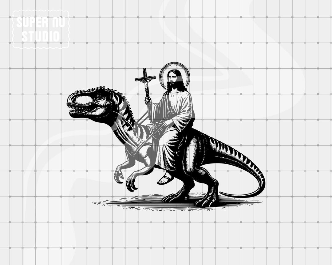Jesus Riding Dinosaur PNG, Retro Digital Download, Funny Png, Trendy ...