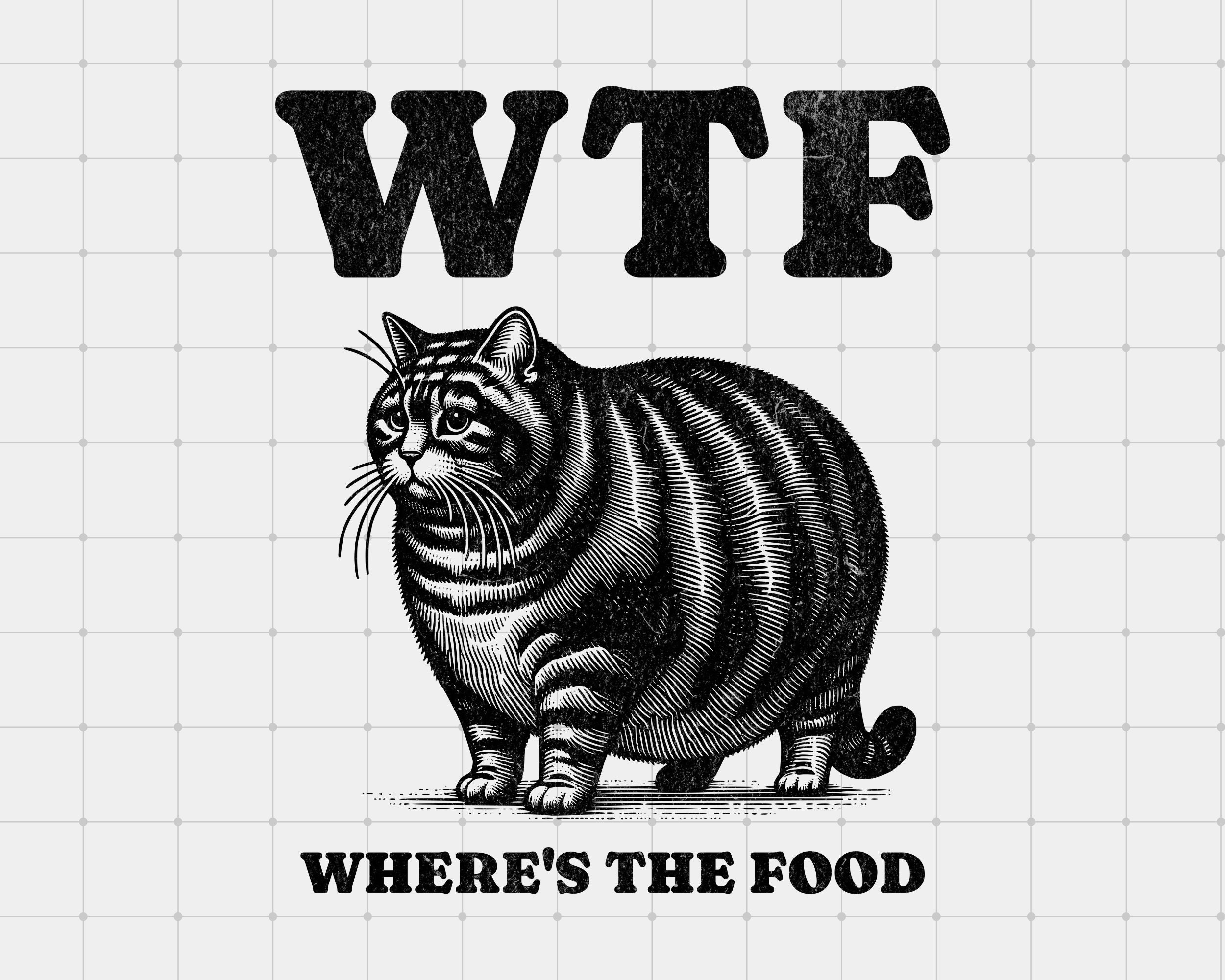 WTF Where's the Food PNG, Retro Cat Meme Graphic Printable, Funny T ...