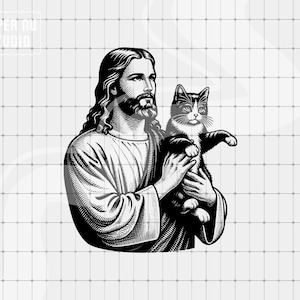 Jesus Holding A Cat PNG, Funny Religious Png, Funny Retro Meme Graphic ...