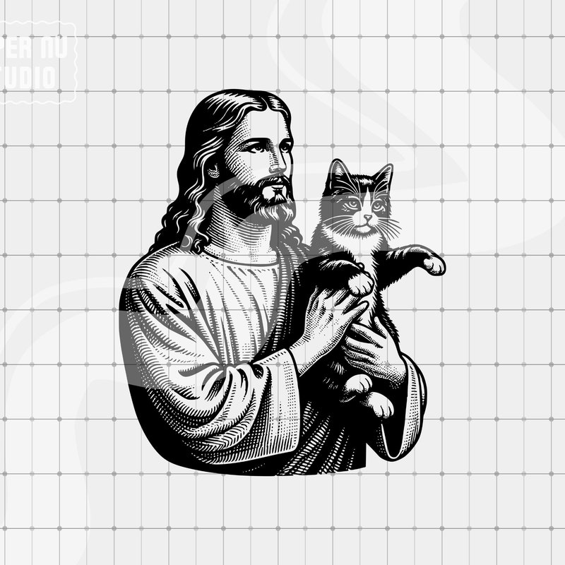 Jesus With Cat - Etsy