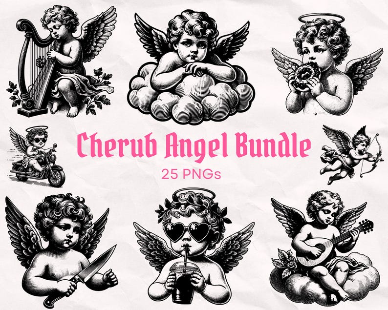 Vintage Cherub Angel PNG Bundle, Funny Angel Png, Sassy Angel Meme Png ...