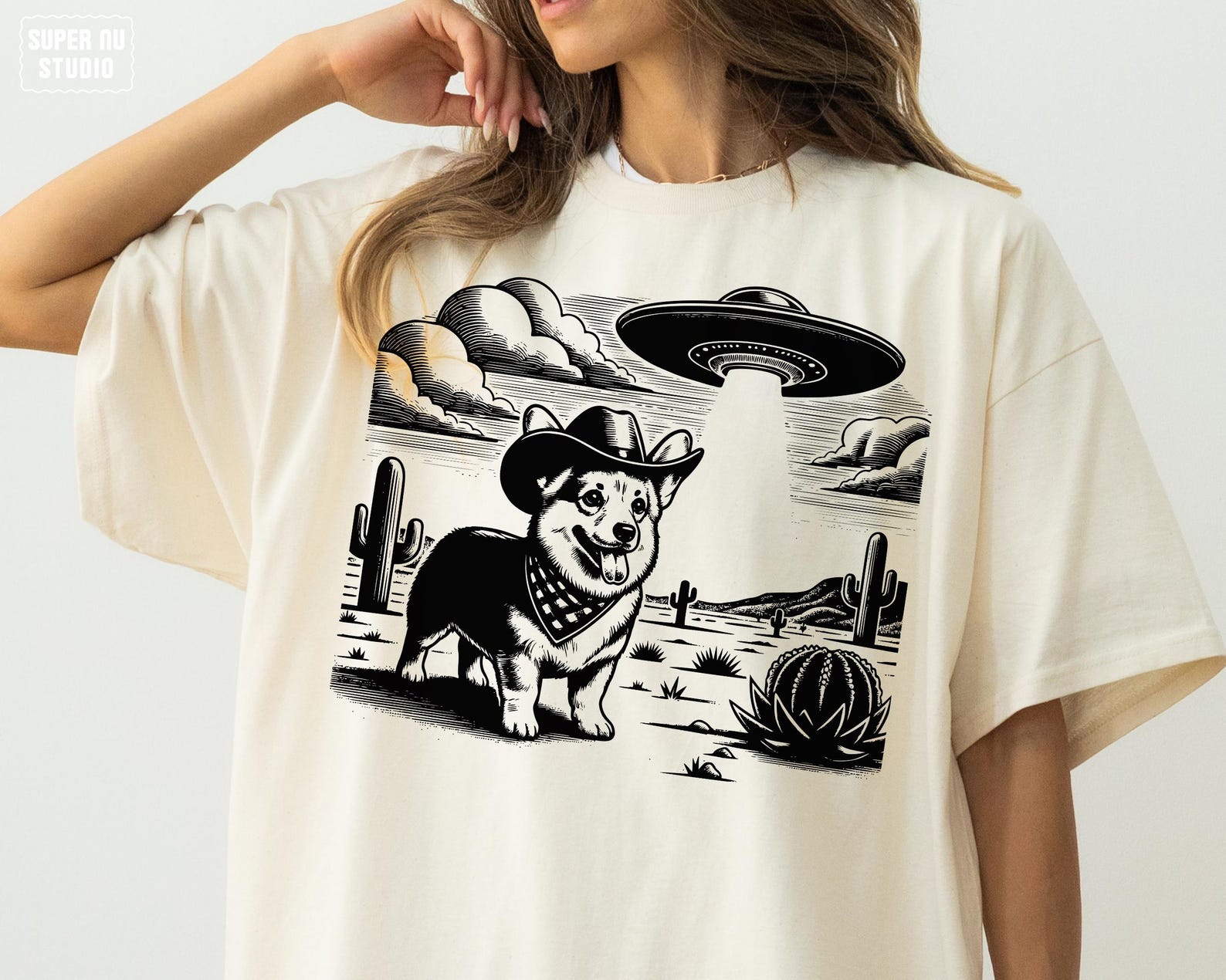 Corgi Cowboy and UFO PNG, Funny Western Alien Png, Cute Funny Corgi Png ...