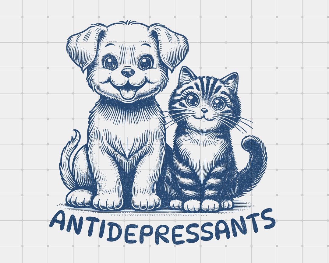 Antidepressants Cat and Dog PNG, Funny Retro Meme Graphic Printable ...
