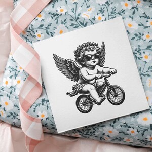 Cherub Angel Riding Bicycle PNG, Funny Graphic Printable, POD Design ...
